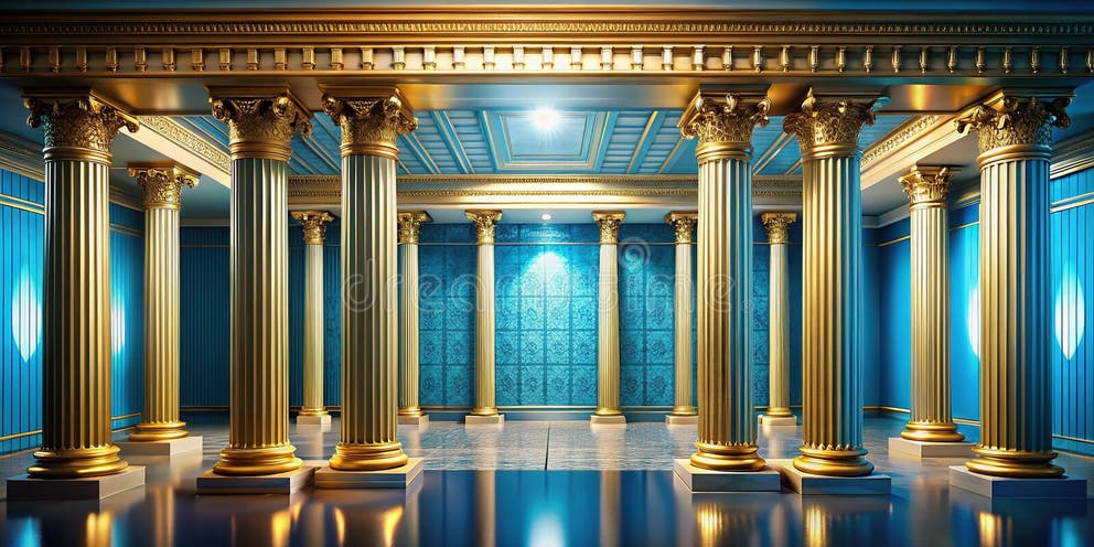 Luxurious Gold and Blue Column Stage Backdrop Elegant Setting for ...