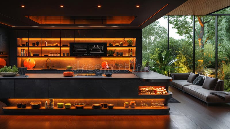 Create a Stylish Kitchen with a Wall-mounted TV and LED Strips ...