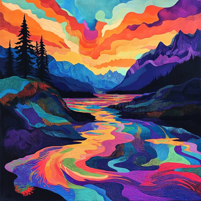 Create a Surreal, Abstract Landscape Where the Mountains and Rivers ...