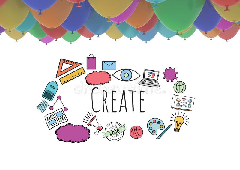 Create Text with Drawings Graphics and Balloons Stock Illustration ...