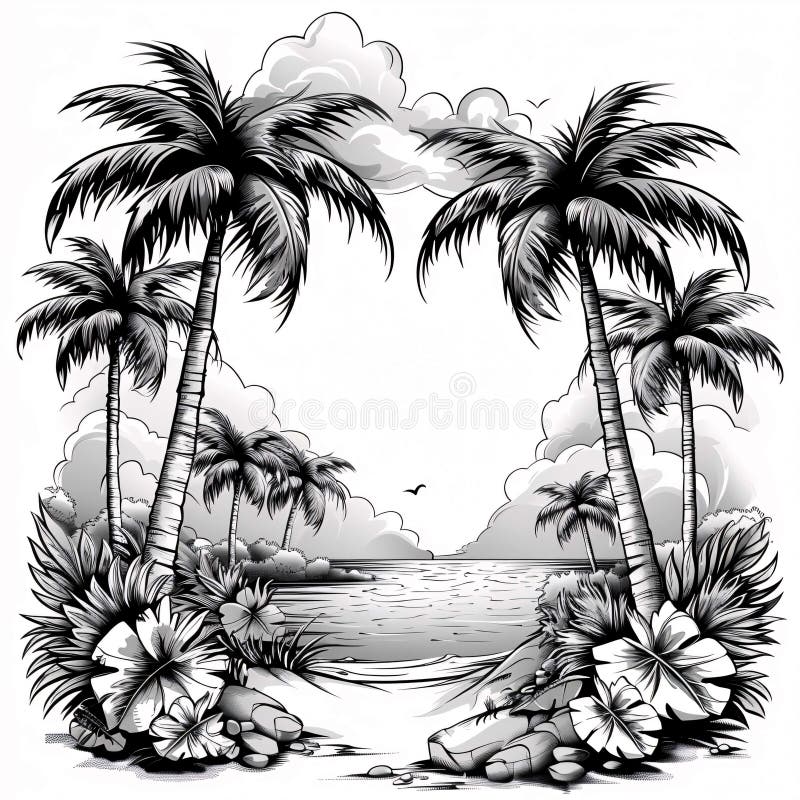 Contour Palm Trees in a Repeating Pattern. Stock Illustration ...