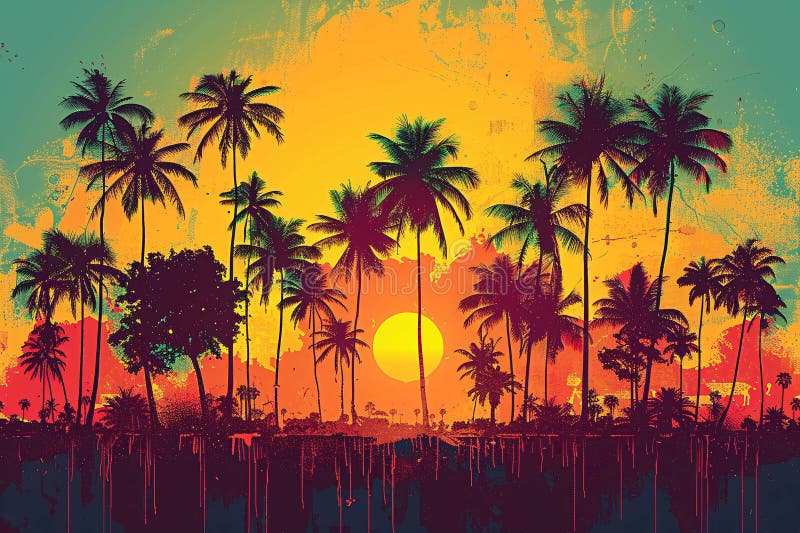 Numerous Contour Palm Trees in Silhouette. Stock Illustration ...