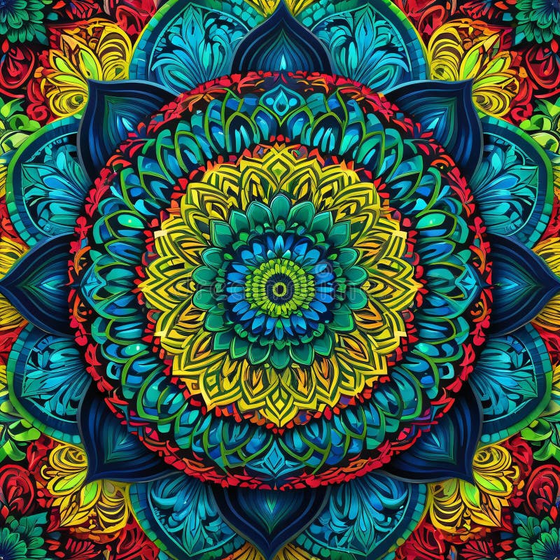 Vibrant Kaleidoscopic Mandalas Stock Illustration - Illustration of ...