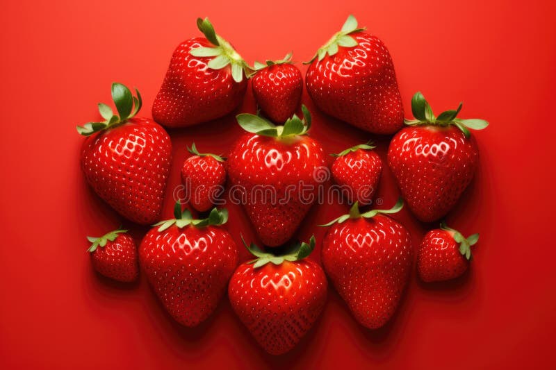 Strawberries of Different Shapes on a Red Background Created with ...
