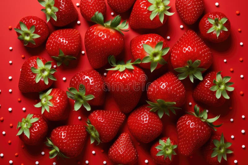 Strawberries of Different Shapes on a Red Background Created with ...
