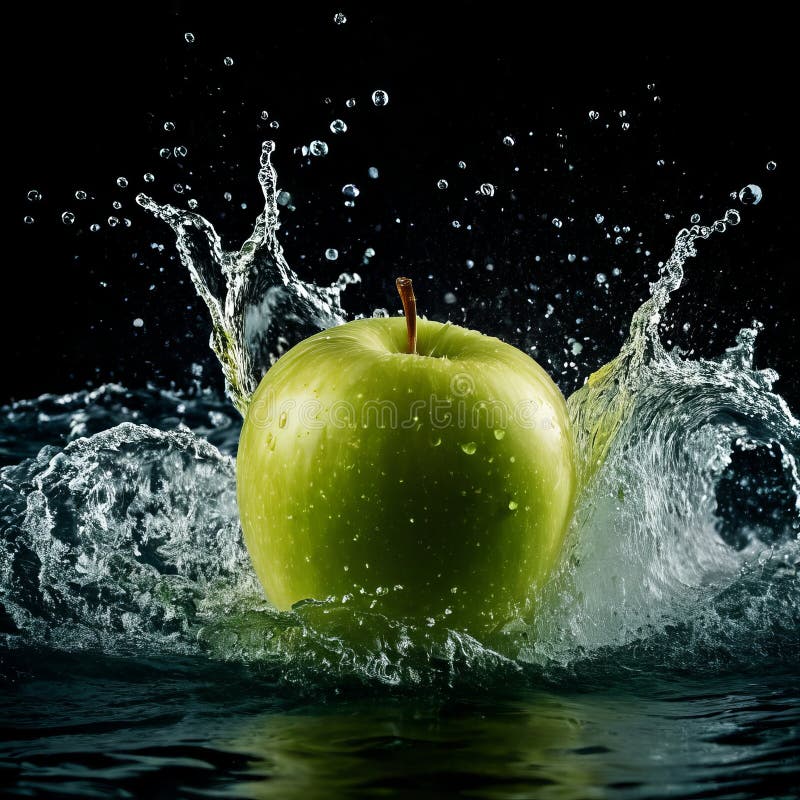Splash Water Apple in a Dynamic Splash Wave Water Curving Around the ...