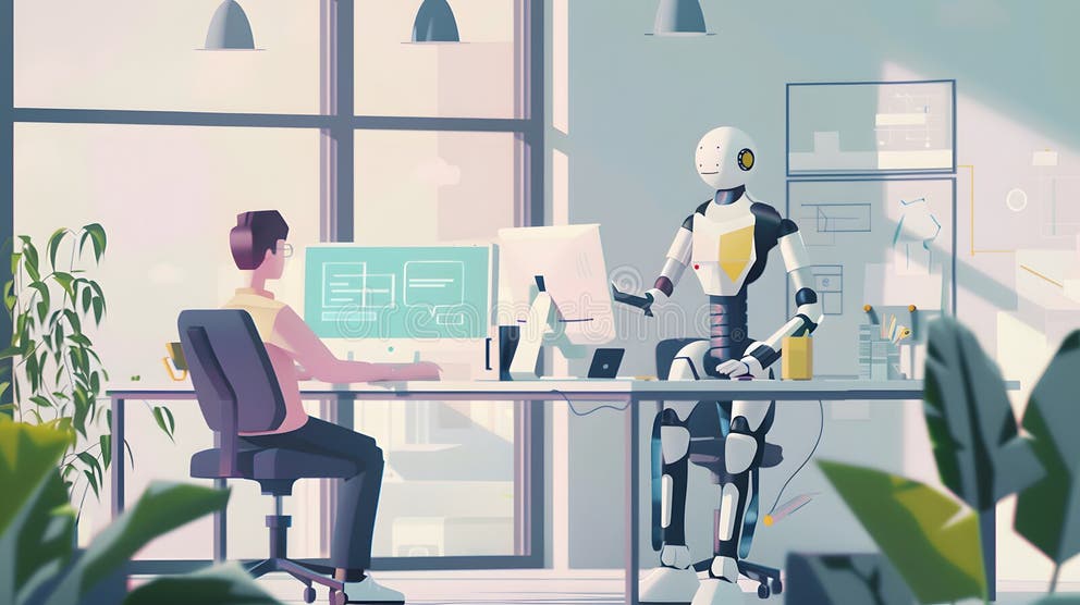 Technological Synergy - a Human and Robot Team at Work, Ai Generated ...