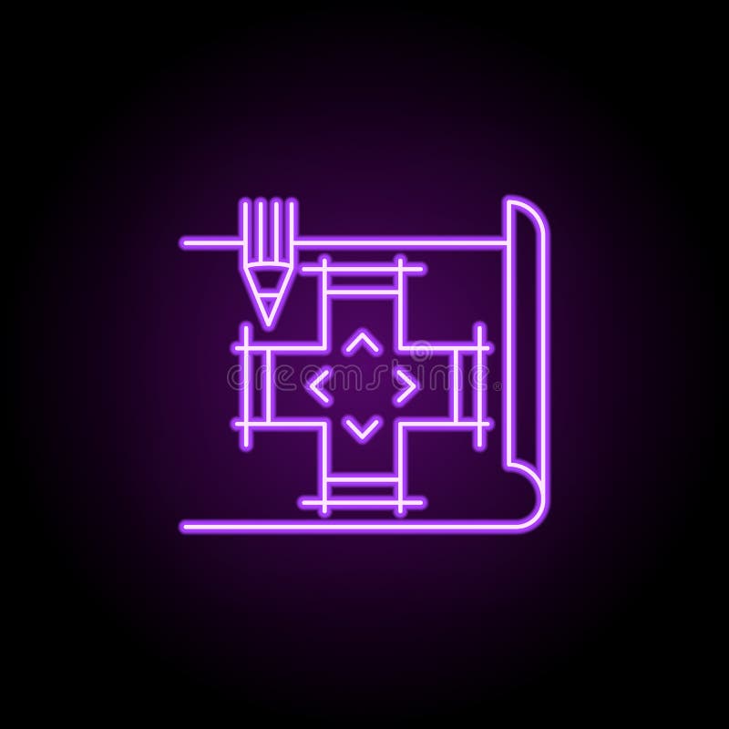 Create Visuals Outline Icon. Elements of Game Development in Neon Style ...