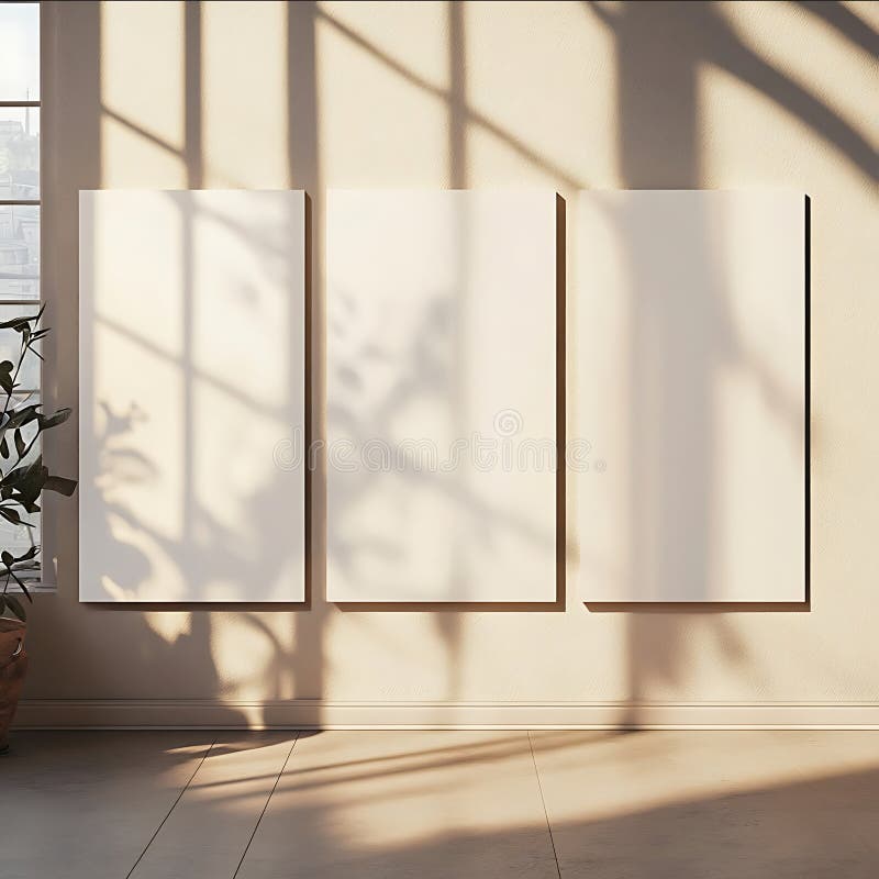 Create a Wall Art Product Cover Page with 3 Empty Canvases Overlapping ...