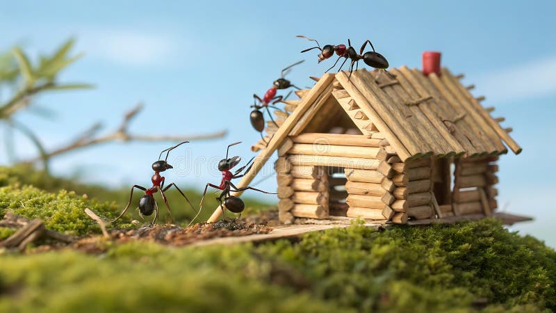 Create a Whimsical and Humorous Image of a Group of Ants Building a ...