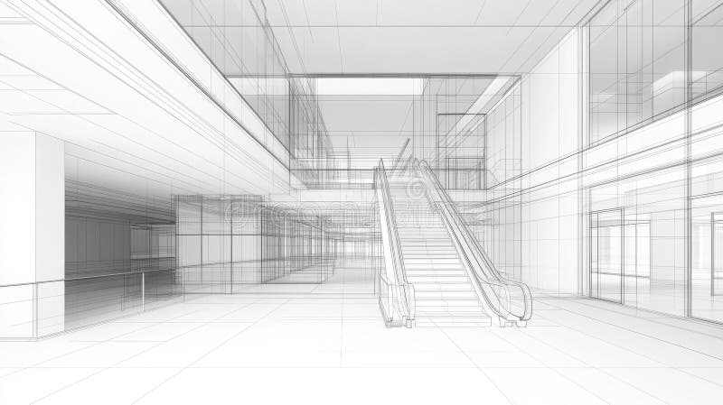 Create a Wireframe for the Mall Corridor, Focusing on Interior Design ...