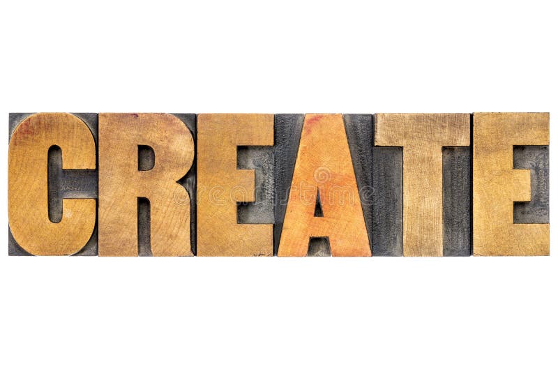 Create Word Typography in Wood Type Stock Photo - Image of wood ...