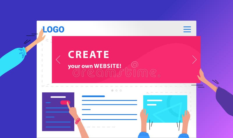 Create Your Own Website Flat Vector Neon Design for Web Banner ...