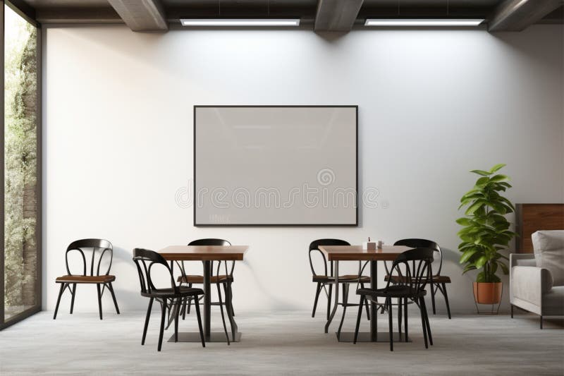 Create Your Vision Empty White Wall in a 3D Cafe Stock Illustration ...