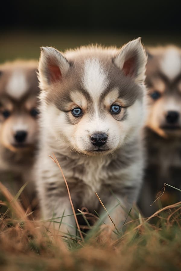 The Leader of the Pomsky Pack Stock Photo - Image of field, whiskers ...