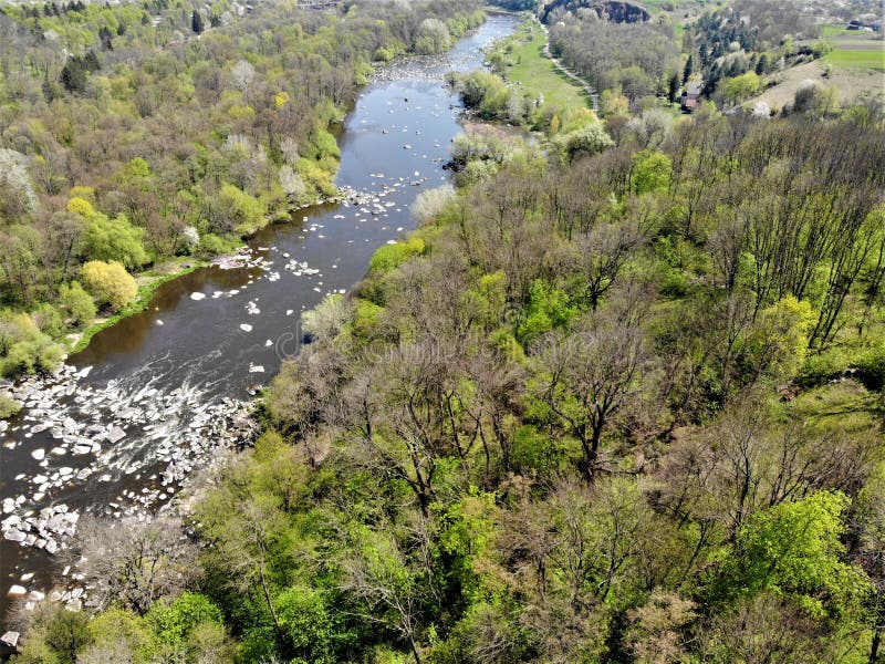 Rapids on Pivdenniy Bug River, Drone View. Sokilets Village, Nemyriv ...