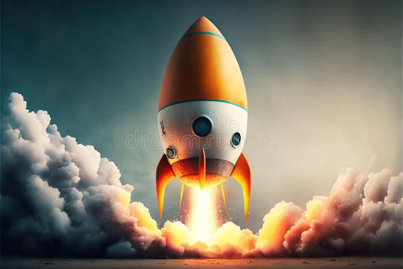 Created with Generative AI Technology. Spacecraft Flies Up into the Sky ...