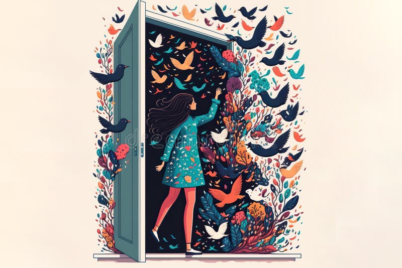 Created with Generative AI Technology. Woman Running Away from Problems ...