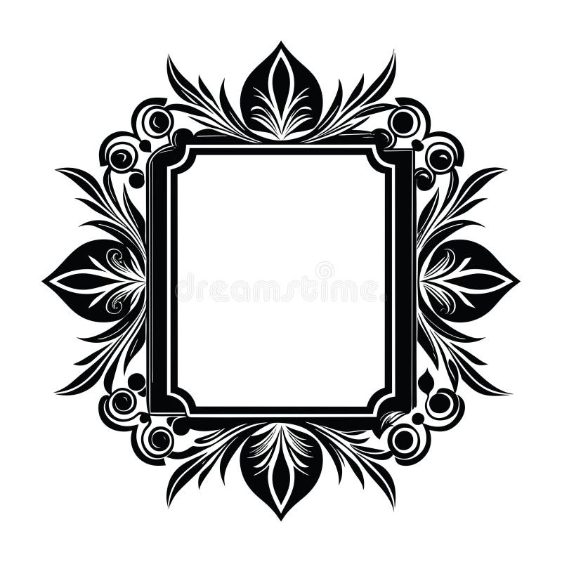 An Ornate Square Frame with a Black Silhouette Design, Transparent Background and Center Stock ...