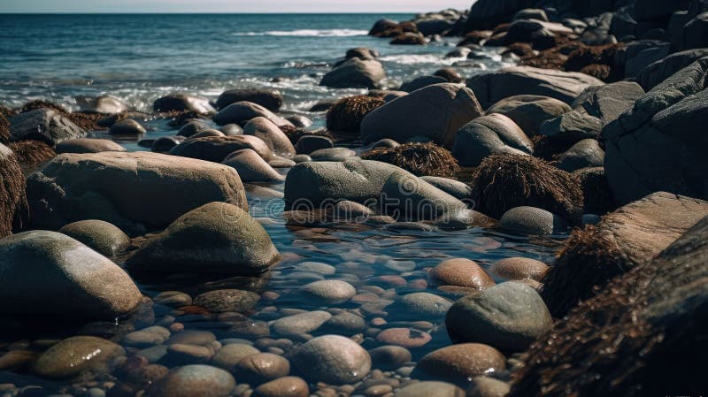 Large rocks at shoreline stock photo. Image of marin - 285157104