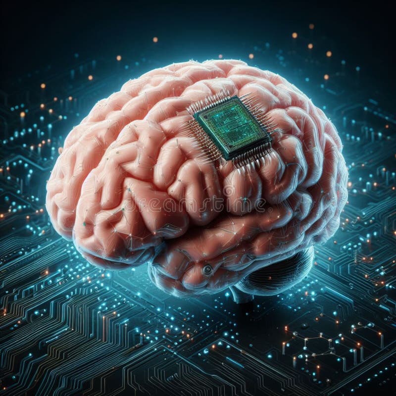 Illustration of Brain with Micro Chip on Futuristic Electronic Board ...