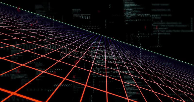 Creating Animation, Red Lines Grid Overlaying Digital Code for ...