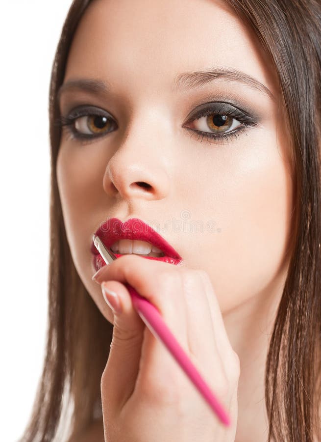 Creating beautiful makeup. stock image. Image of happy - 67915985