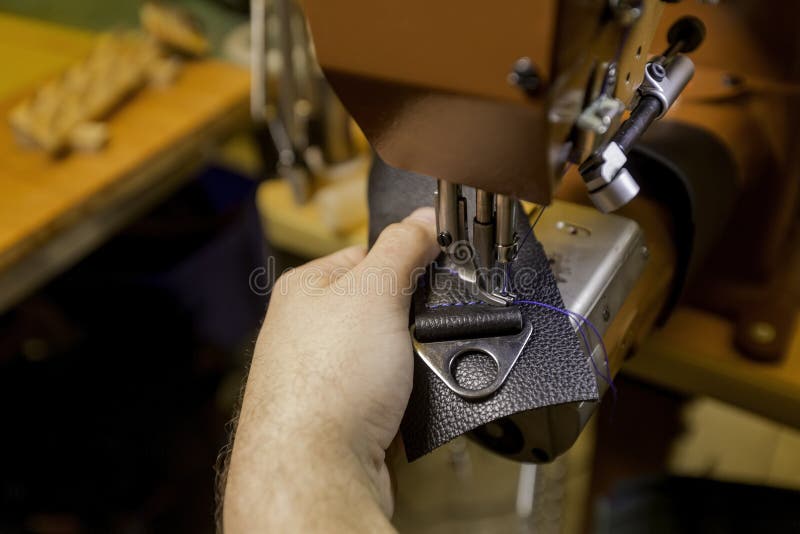 Creating a Box Stitch on Black Leather Stock Image - Image of cobbler ...