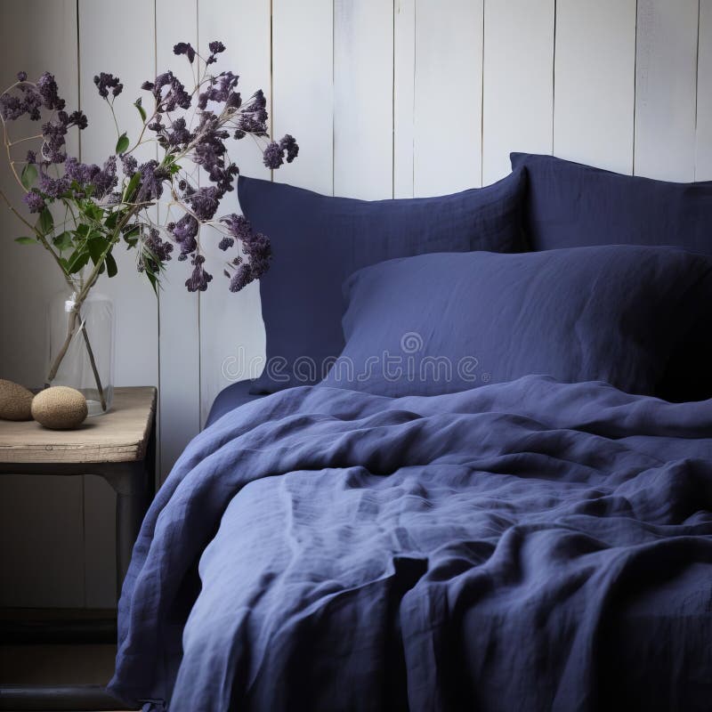 Creating a Calming Atmosphere with Dark Blue Bedding Designs Stock ...