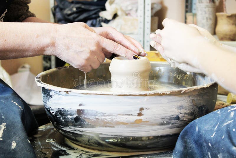 Creating a Clay Pot on Potter`s Wheel Stock Photo - Image of potters ...