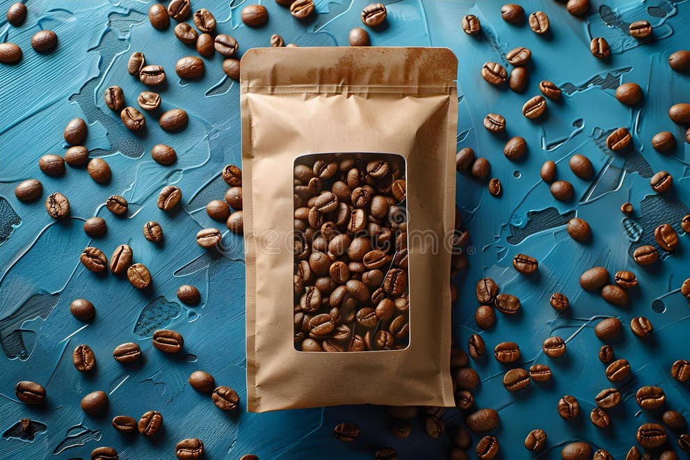 Creating a Coffee Packaging Mockup with Spilled Beans on a Table in ...