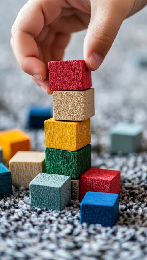 Creating a Colorful Pyramid Structure with Felt Blocks Placed on the ...