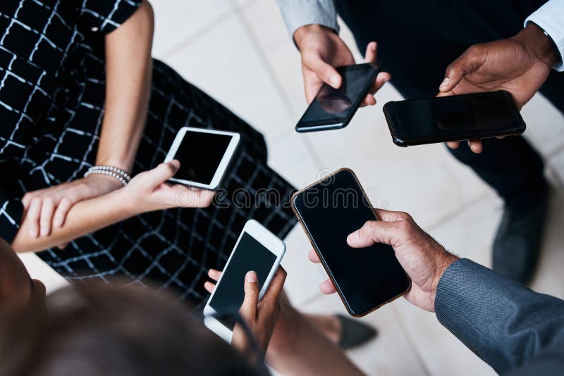 Creating Connections daily. the Hands of Businesspeople Using Phones ...