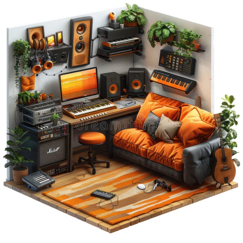 Creating a Cozy Home Music Studio: Computers, Instruments, Mixing Board ...