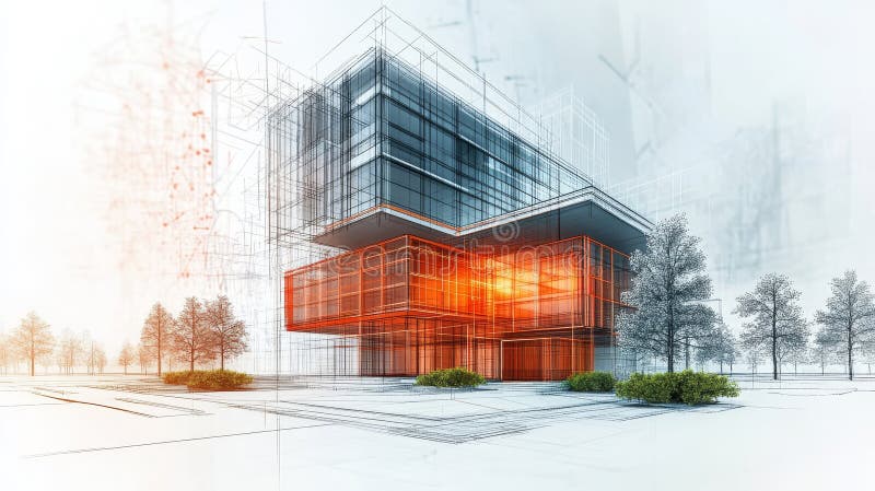 Creating a 3D Sketch of an Architectural Building Using Line Art Stock ...