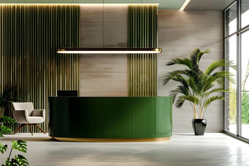 Creating a D Visualization of a Contemporary Green Reception Desk in an ...