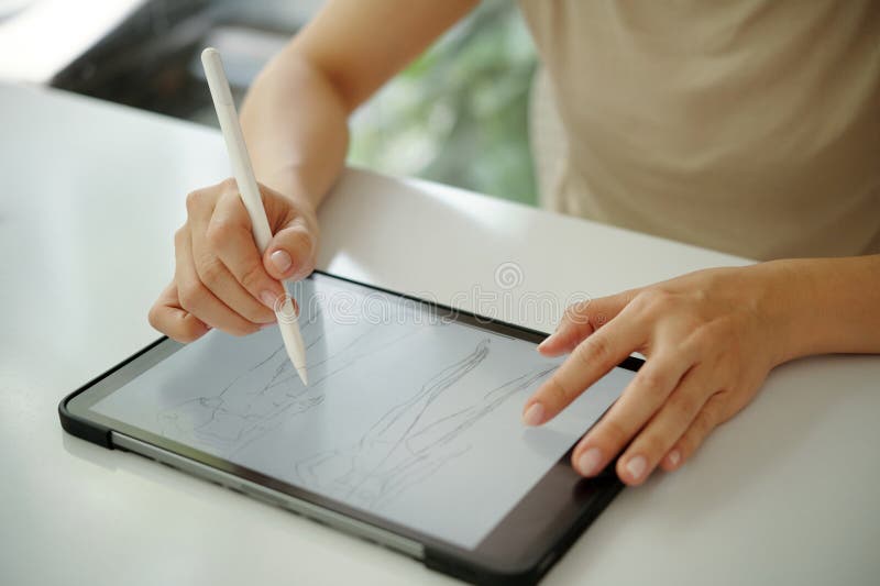 Creating Digital Art on Tablet with Stylus Stock Photo - Image of ...