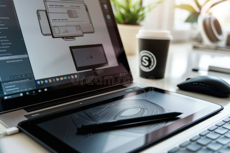 Creating Digital Designs with a Tablet and Laptop in a Cozy Workspace ...