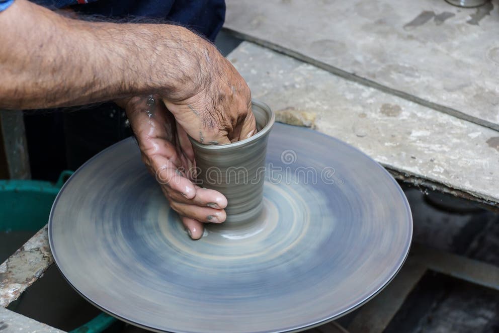 Creating an Earthen Jar on the Circle Stock Photo - Image of wheel ...