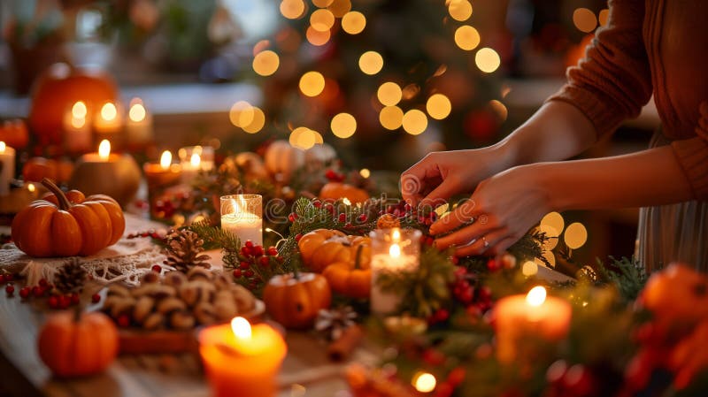 Creating a Festive Autumn Table Centerpiece Stock Illustration ...