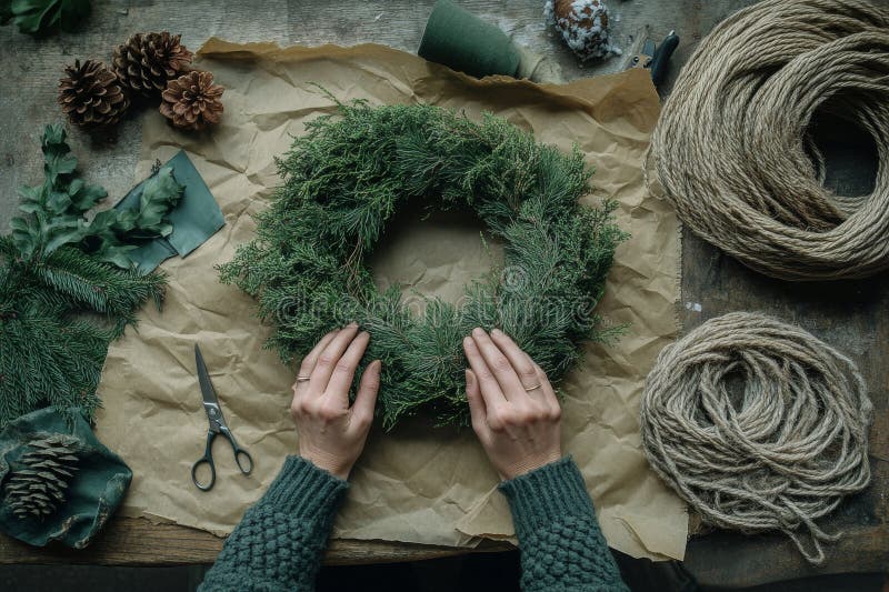 Creating a Festive Wreath with Fresh Greenery and Natural Elements ...