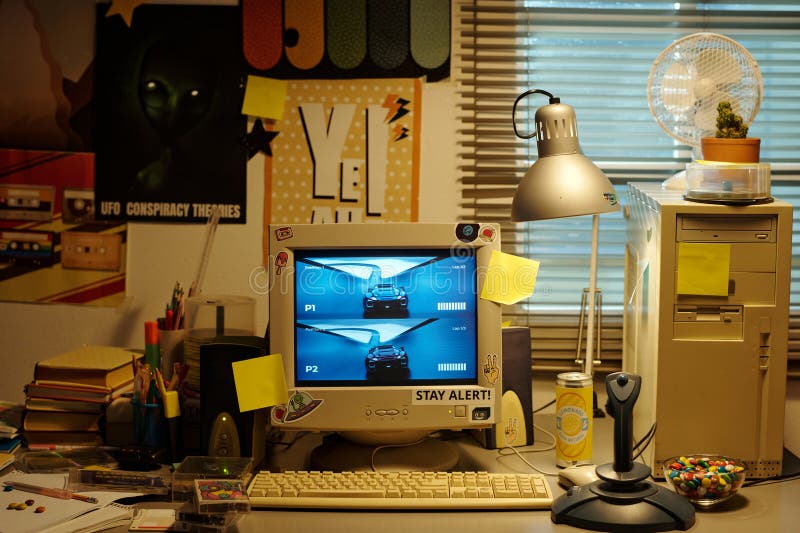 Creating Futuristic Computer Setup at Vintage Desk Stock Image - Image ...
