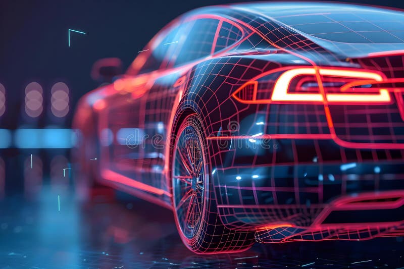 Creating Holographic Wireframe Image of Futuristic Black Electric Car ...