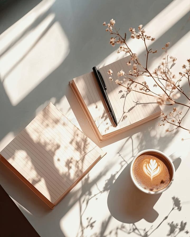 Creating Inspiration on a Minimalist Desk with Coffee and Notebooks in ...