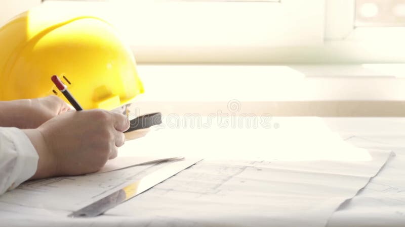 Creating an Interior Design by an Architect Engineer on the Blueprints ...