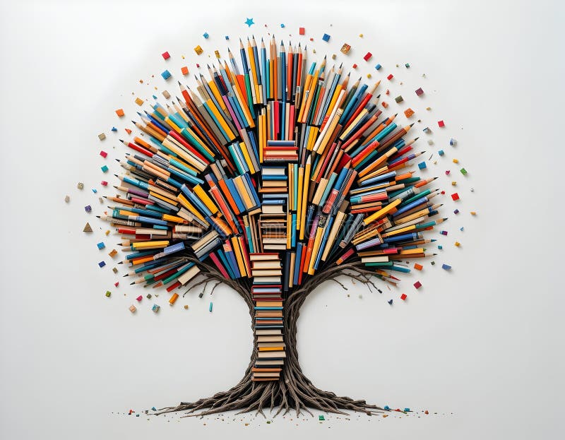 Creating Knowledge Tree Made of Pencils and Books Stock Illustration ...