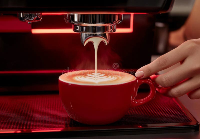 Creating Latte Art by Pouring Milk into Coffee at a Cafe Stock Photo ...
