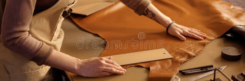 Creating Leatherwork with Precision Skill and Craftsmanship Stock Photo ...