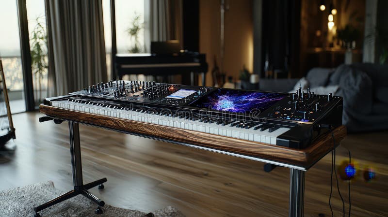 Creating Music at Home Synthesizer Setup in a Modern Living Space Home ...