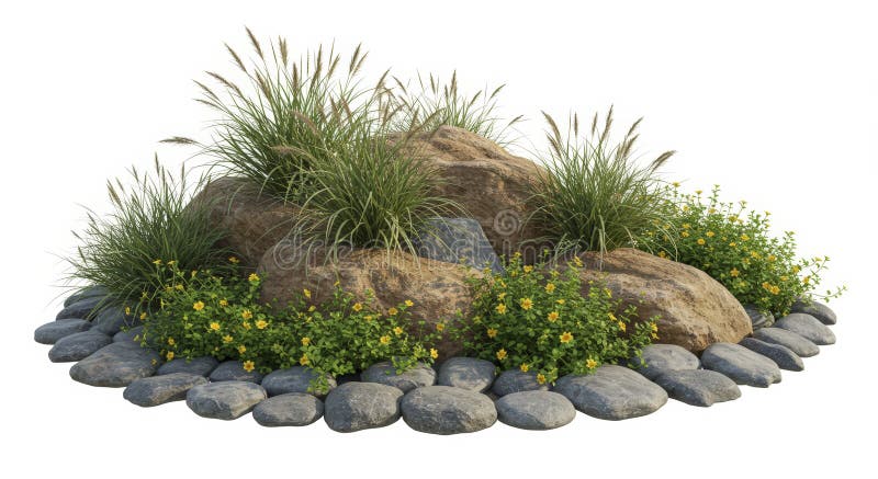 Creating a Natural Rock Garden with Plants and Stone Edging Stock ...